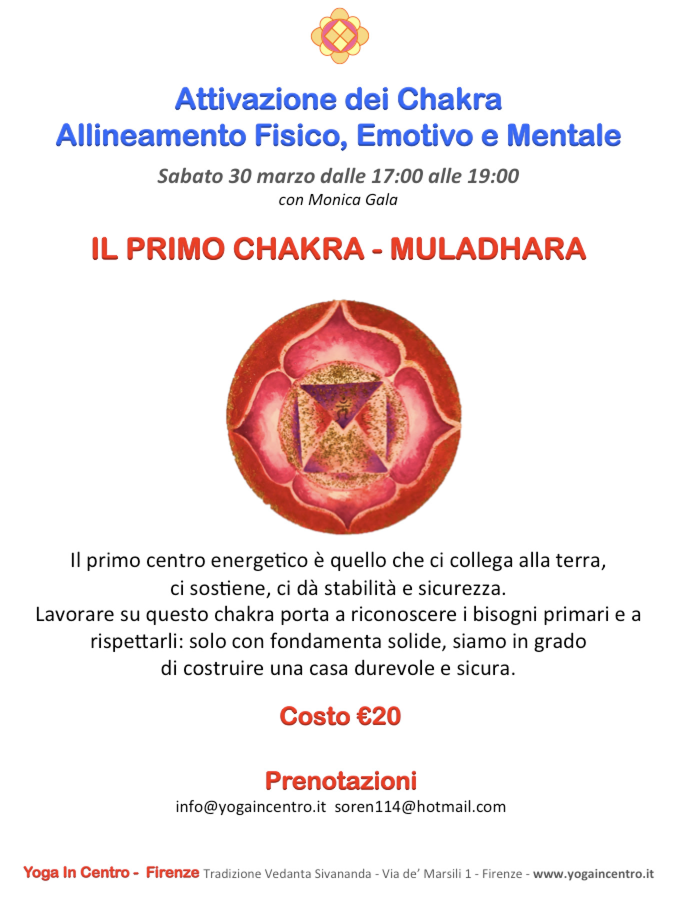 Attivazione dei Chakra - Muladhara - Yoga in centro - Firenze